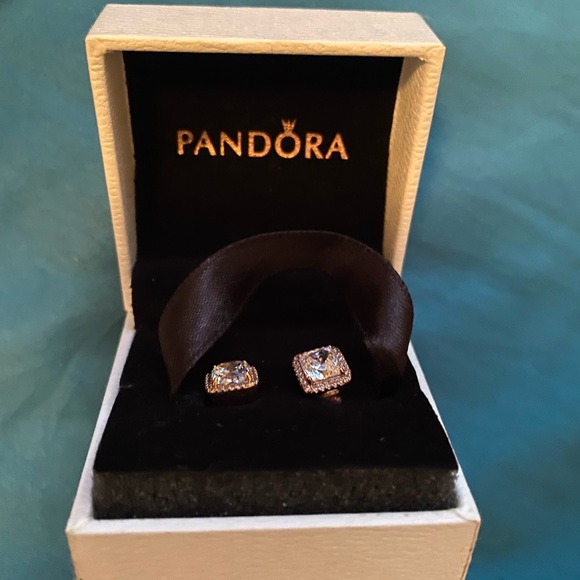 Pandora | Jewelry | Pandora Square Sparkle Halo Stud Earrings | Poshmark